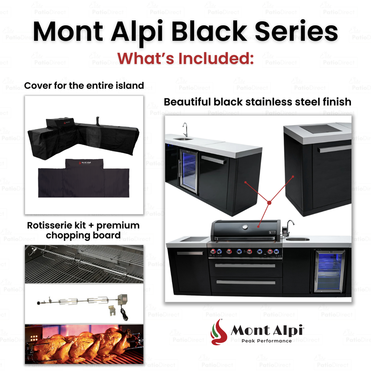 Mont Alpi 805 Black Stainless Steel BBQ Grill Island with Beverage Cen