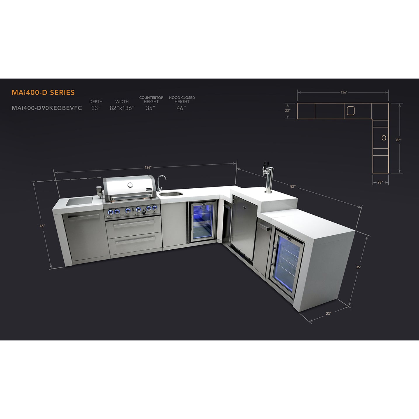 Mont Alpi 400 Deluxe Island w/Corner, Keg, Bev Center & Fridge - MAi400 ...