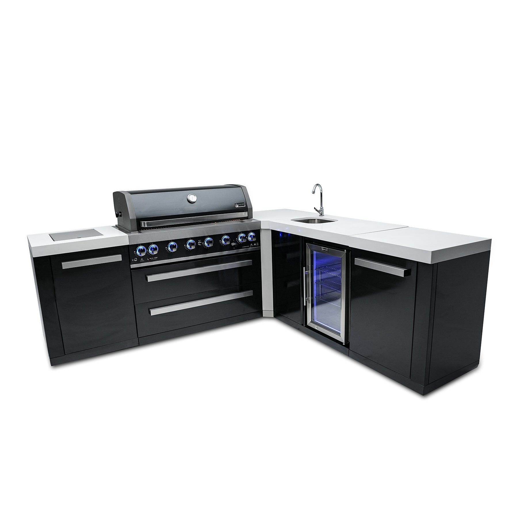 Mont Alpi 805 Black Stainless Steel BBQ Island w/Corner & Bev Center