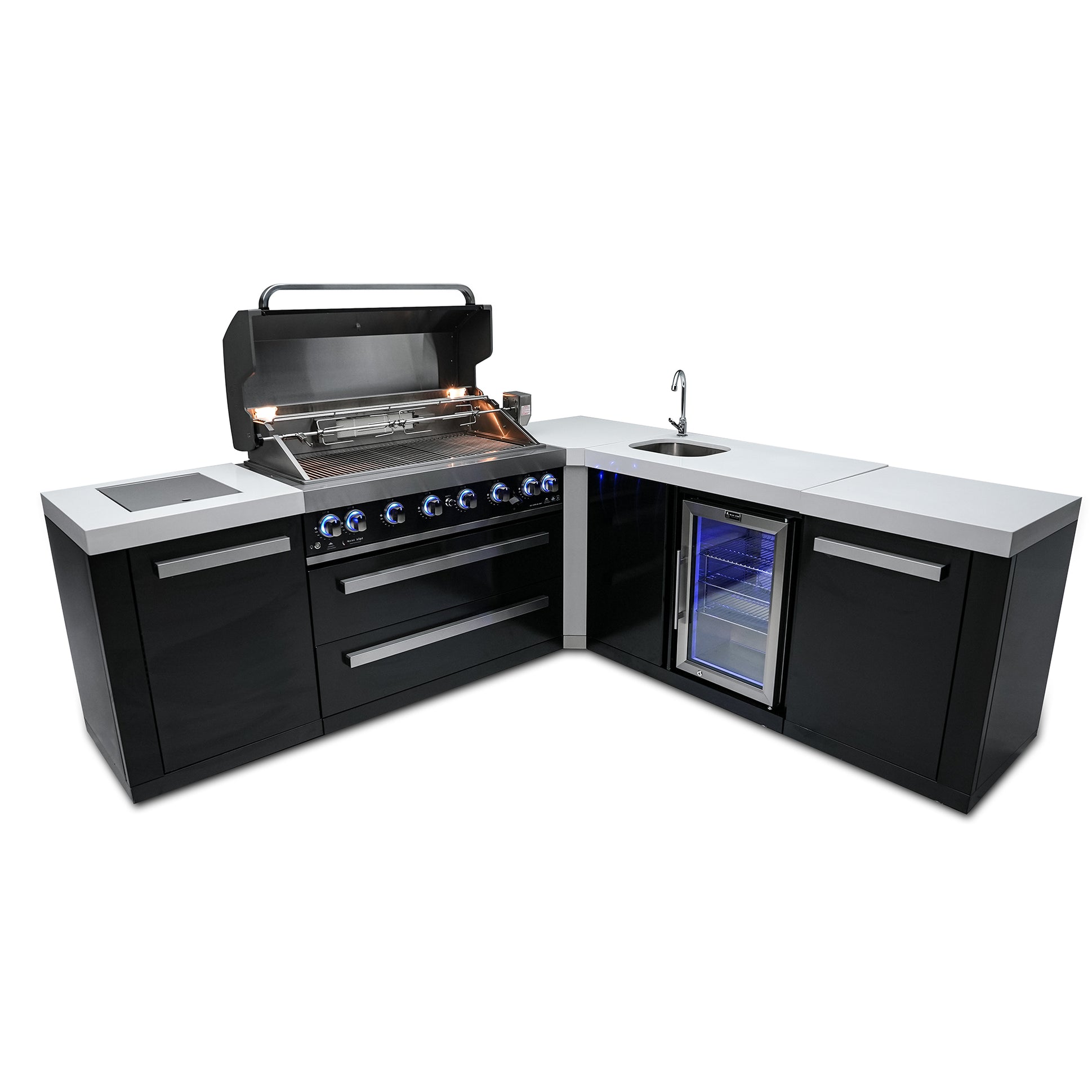 Mont Alpi 805 Black Stainless Steel BBQ Island w/Corner & Bev Center