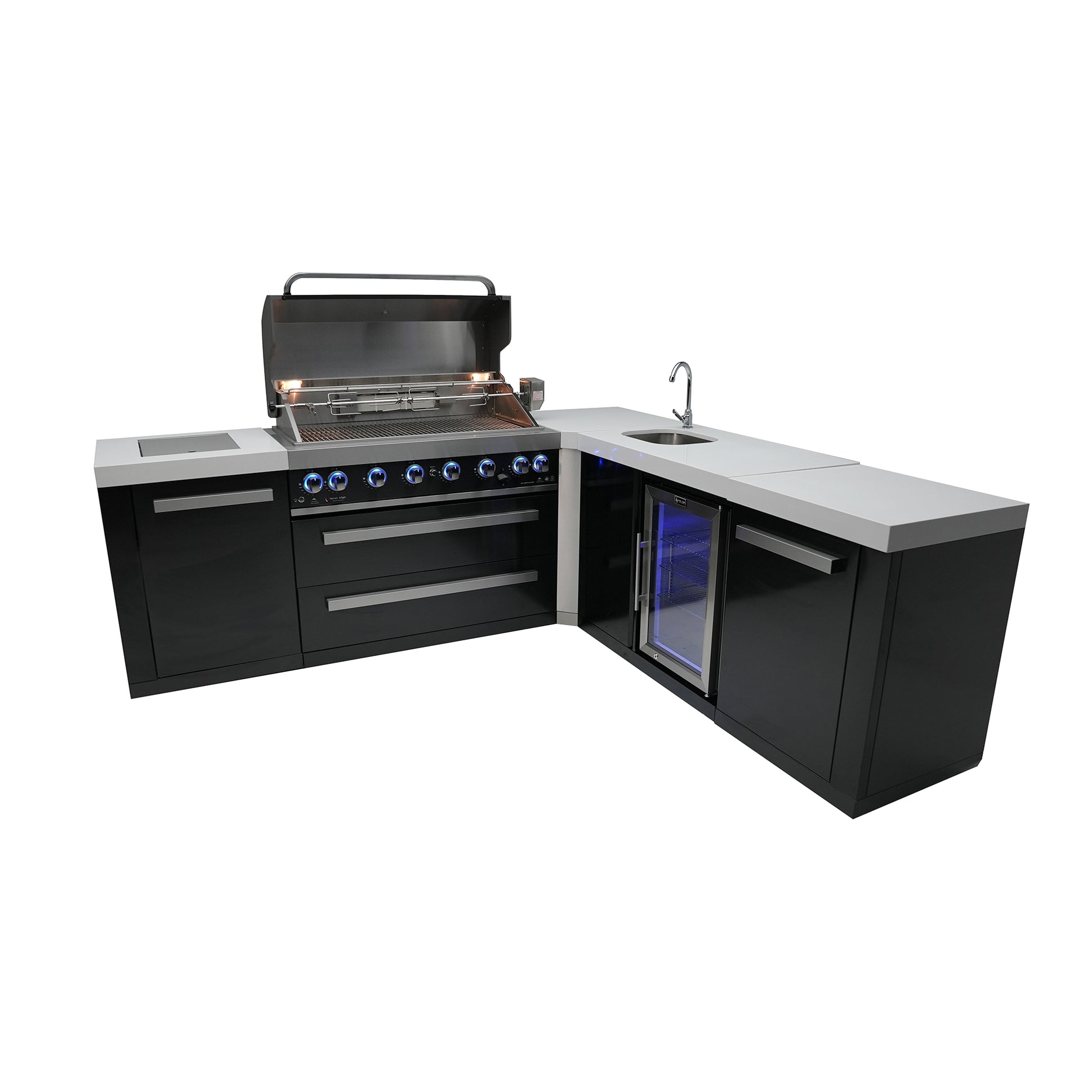 Mont Alpi 805 Black Stainless Steel BBQ Island w/Corner & Bev Center