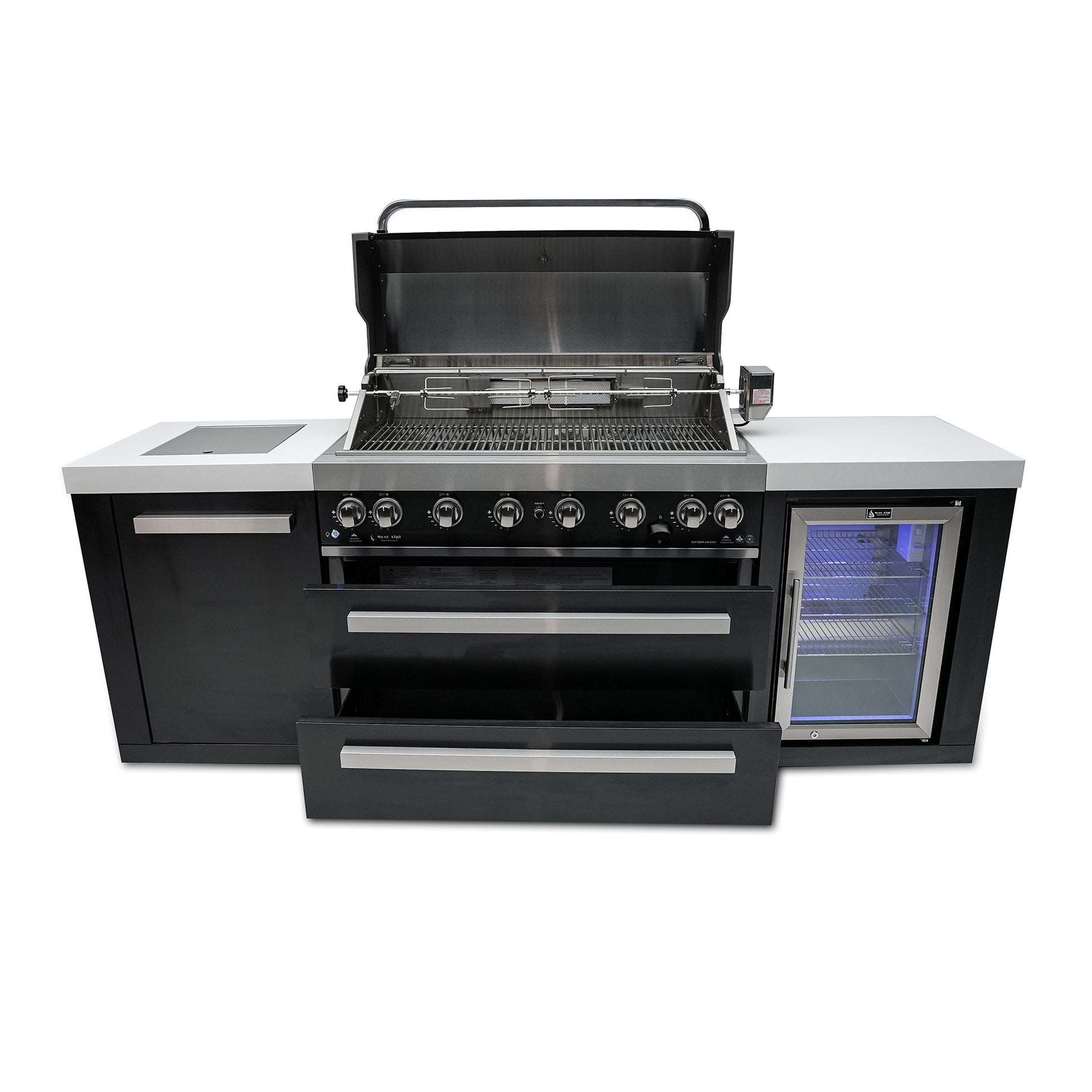 Mont Alpi 805 Black Stainless Steel BBQ Island w/ Fridge - MAi805-BSSFC